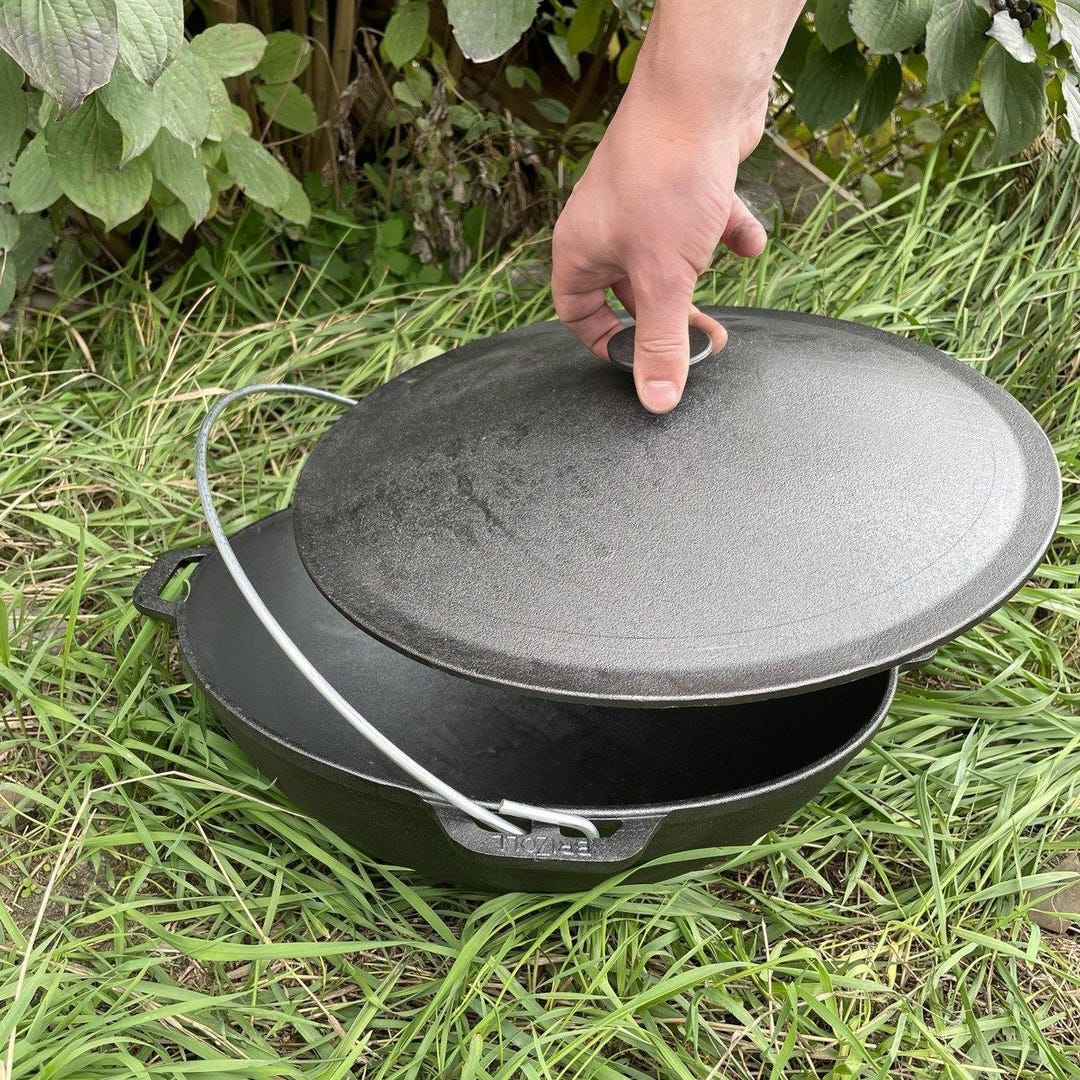 6L Tourist Cast Iron Cauldron With Lid, Kazan With Hanging Handle for ...