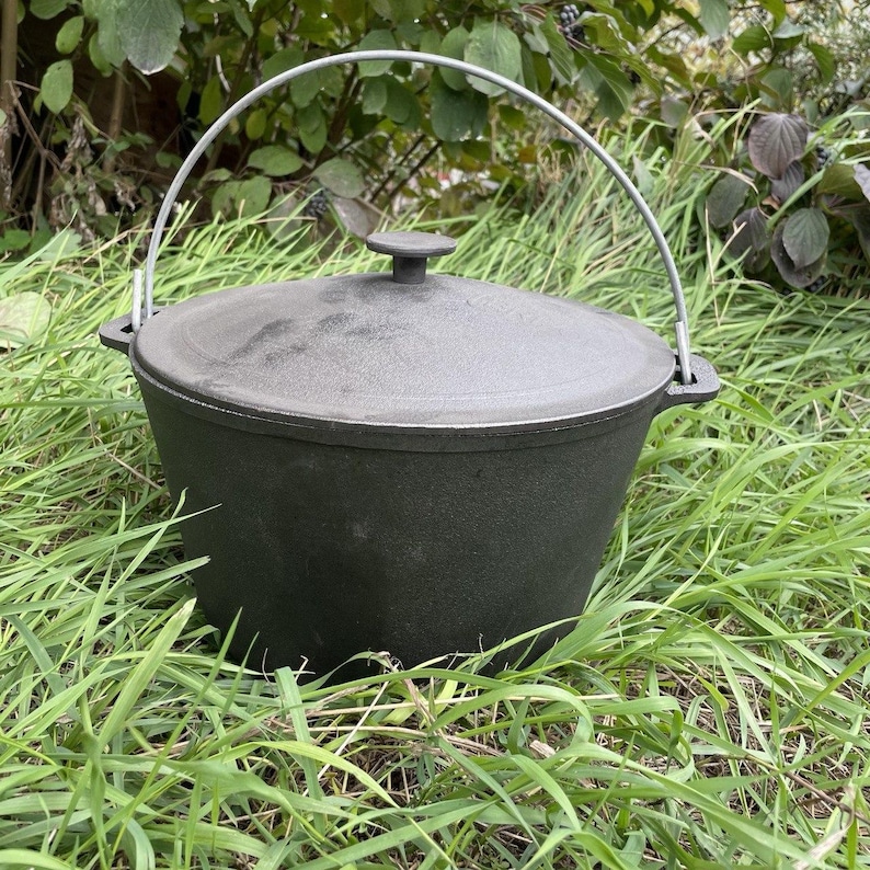 8L Heavy-duty Cast Iron Tourist Kazan Pot With Lid, Outdoor Cast Iron ...