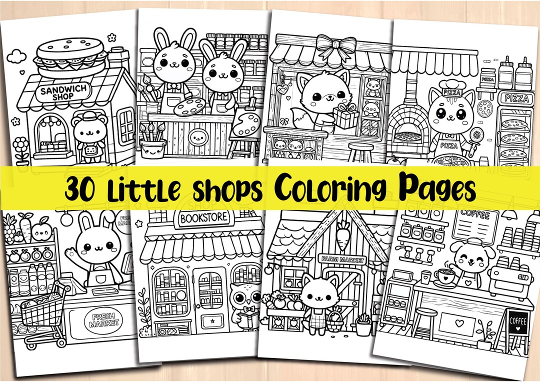 30 Little Shops Coloring Pages | Printable Coloring Book | Adorable ...