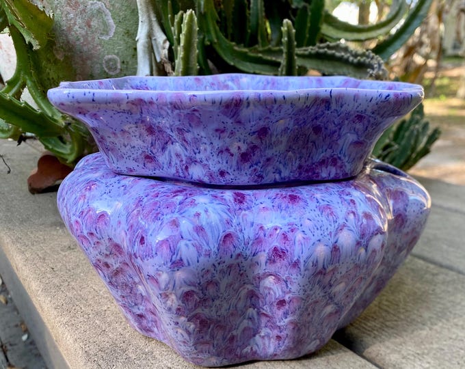 African Violet Pot, Large, Square, Fill Holes, Ceramic, Purple, Lilac ...