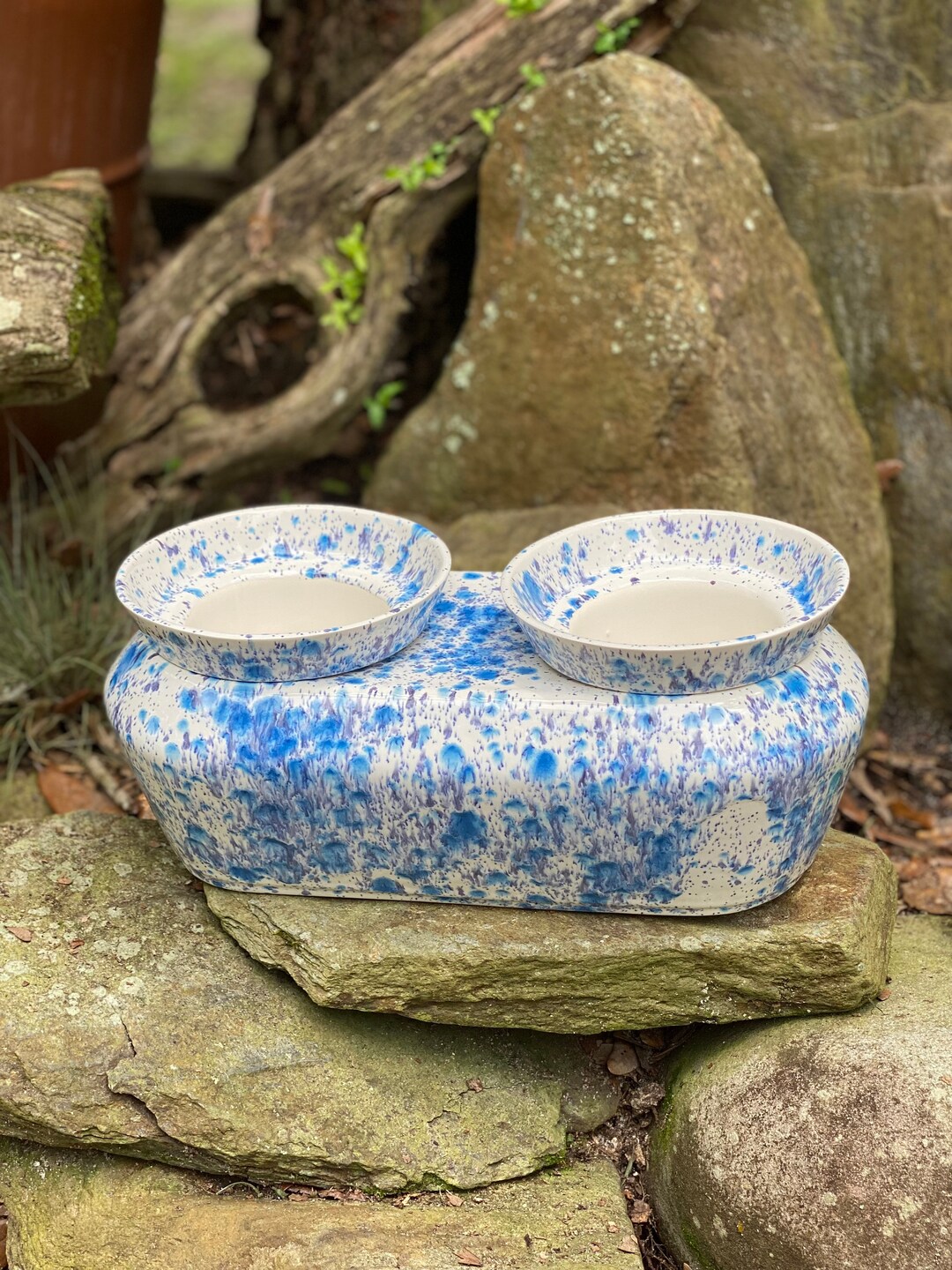 White Blue Cobalt Double African Violet Pot, Self Watering, Ceramic ...