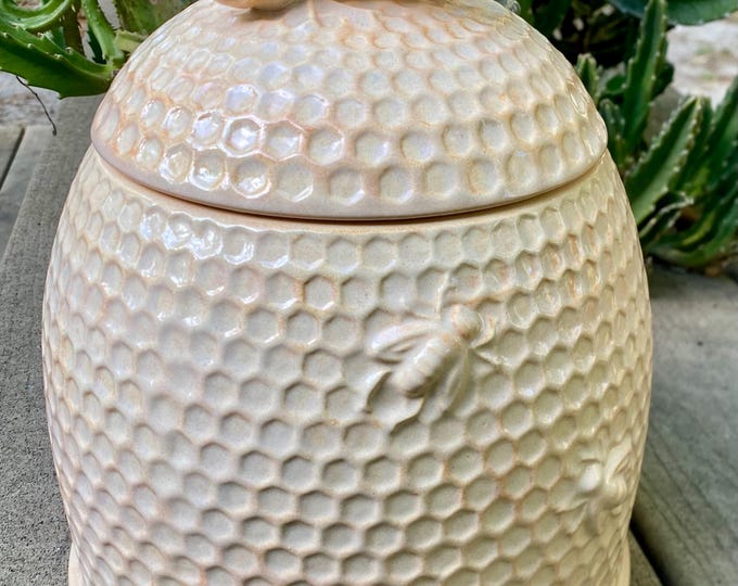 Cookie Jar, Bee Hive, Bee Skep, Matte, Yellow, Natural Yellow, Ceramic ...