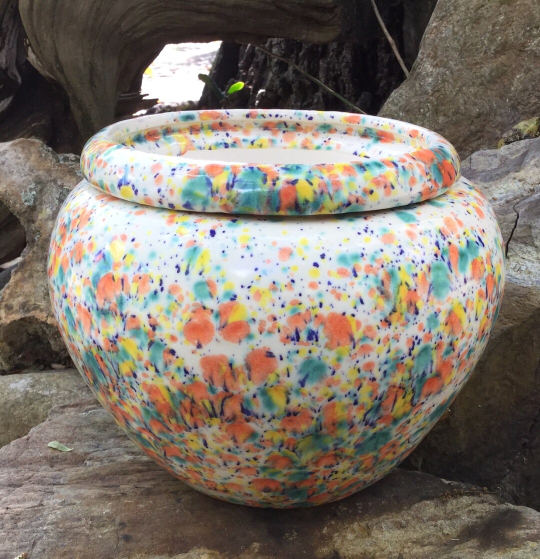 African Violet Pot, Large, Round, Tapered, White, Multi Color, Orange ...