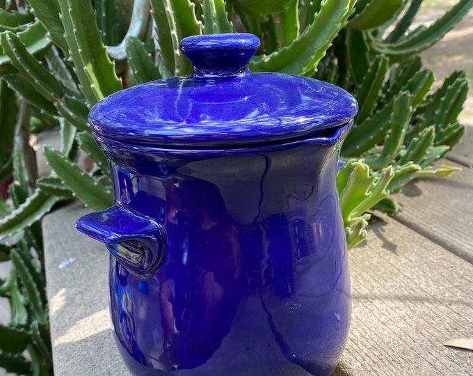 Ceramic Grease Jar, Lidded Pot, Strainer, Farmhouse Style, Cobalt, Blue ...