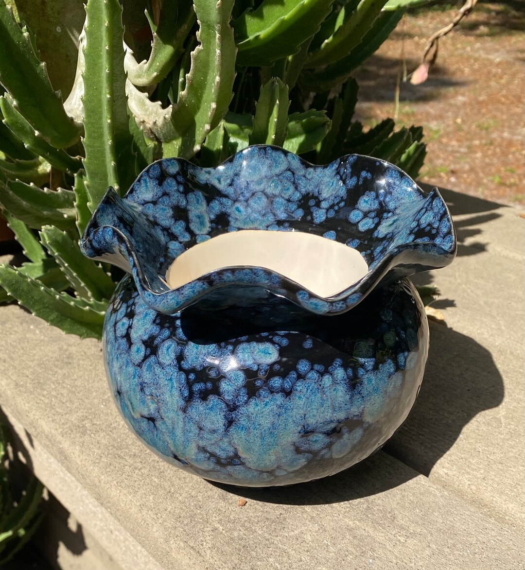 African Violet Pot, Planter, Self Watering, Ceramic, Black, Blue ...