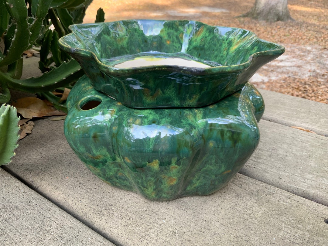 African Violet Pot, Large, Square, Fill Holes, Ceramic, Emerald Green ...
