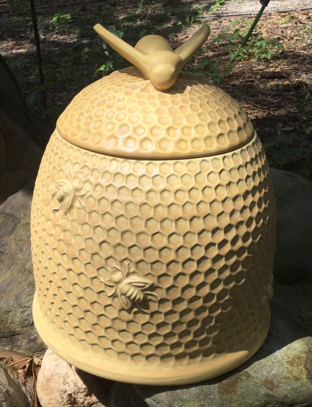 Cookie Jar, Bee Hive, Bee Skep, Matte, Yellow, Natural Yellow, Ceramic ...