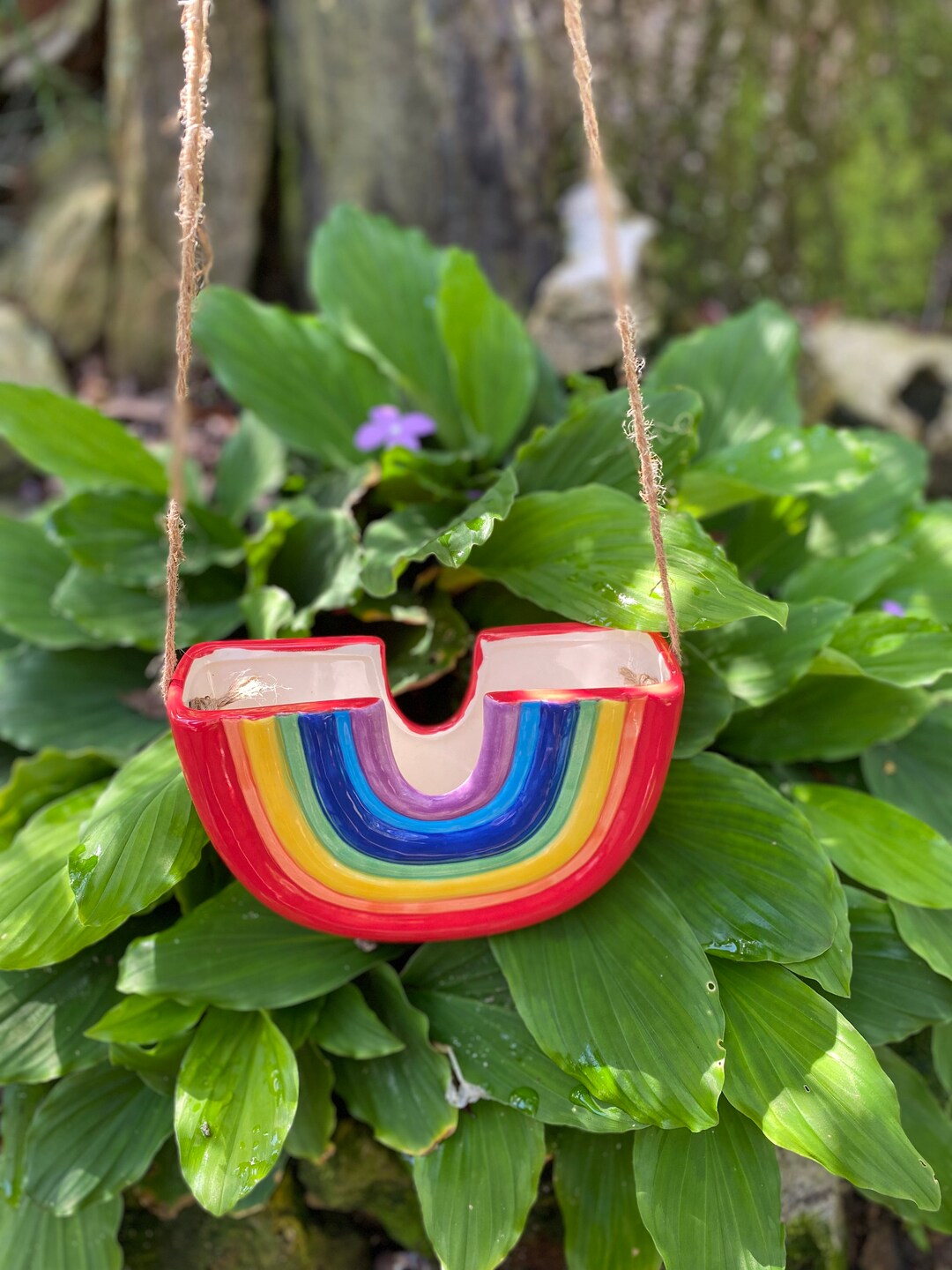 Hanging Planter, Rainbow, Happy, Bright, Ceramic, Unique, Flower Pot ...