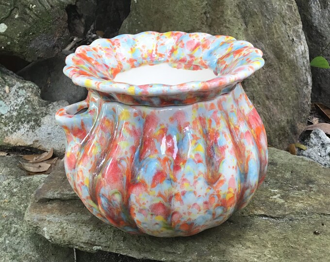 African Violet Pot, Fluted, Bright, Multi Colored, Drippy, Red, Aqua ...