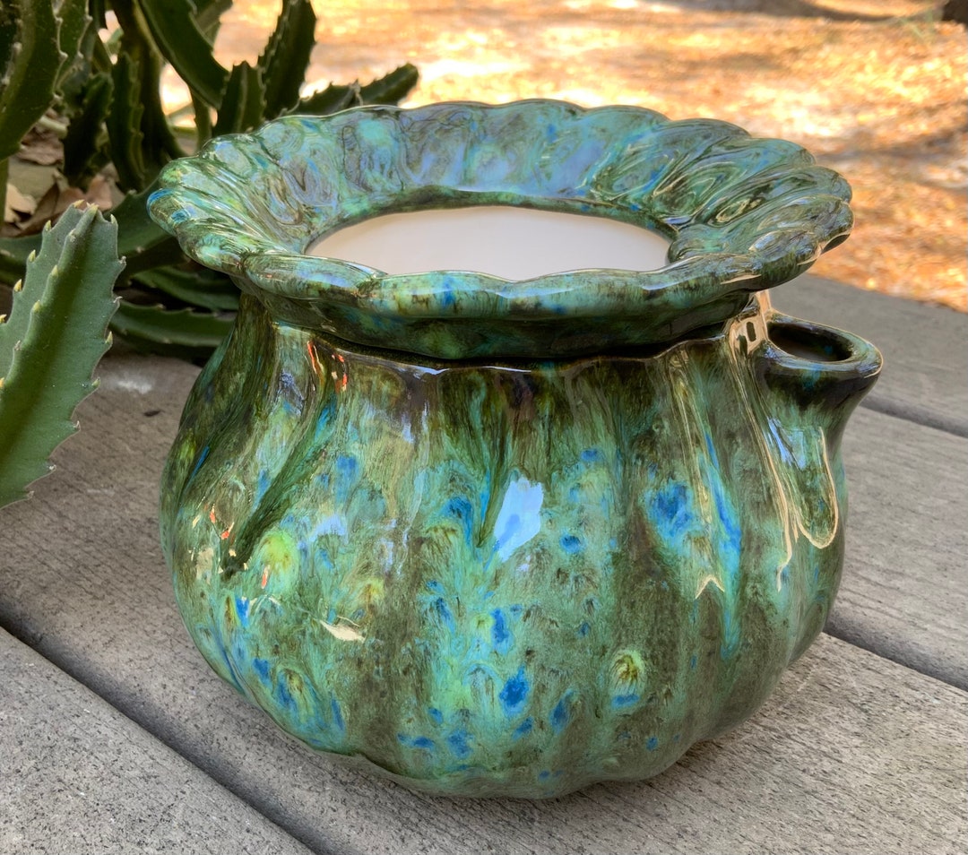 Handmade Ceramic African Violet Pot, Emerald Green Self Watering ...