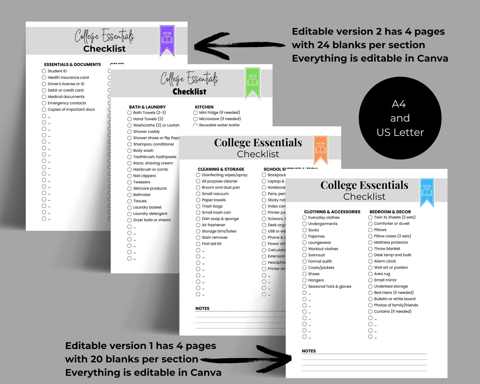 Editable Dorm Room Moving Checklist, College Packing List Printable ...