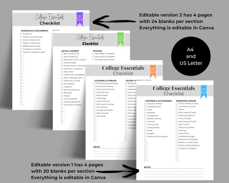Editable Dorm Room Moving Checklist, College Packing List Printable ...
