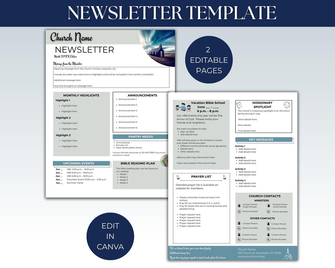 Editable Church Newsletter Template, Flyer Template, Church Bulletin ...