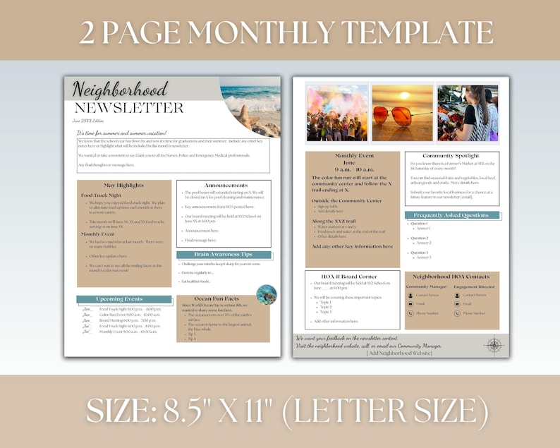 Editable Newsletter Template - Perfect for HOA, Business, PTA ...