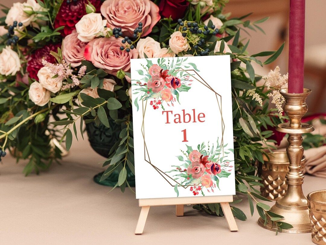 Editable Winter Floral Table Wedding Number Printable, Table Number ...