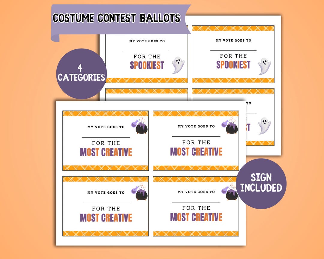 Kids Halloween Costume Contest Ballots, Printable Voting Cards and Sign ...