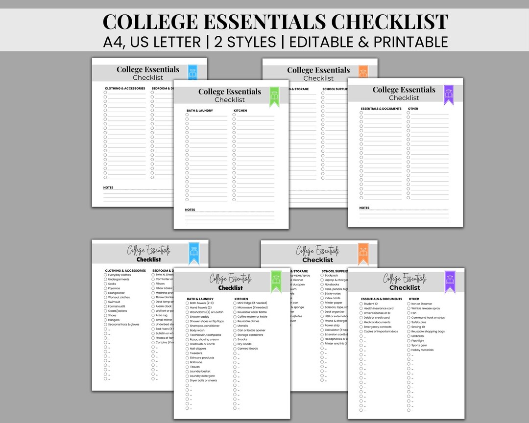 Editable Dorm Room Moving Checklist, College Packing List Printable ...
