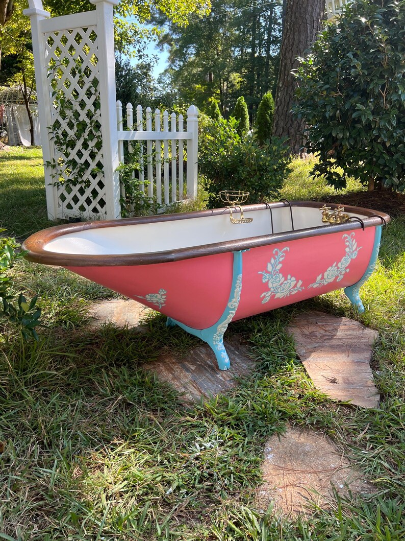 Antique 19th C Victorian Cowboy Bathtub Oak Rim Clawed Foot Bath Tub ...