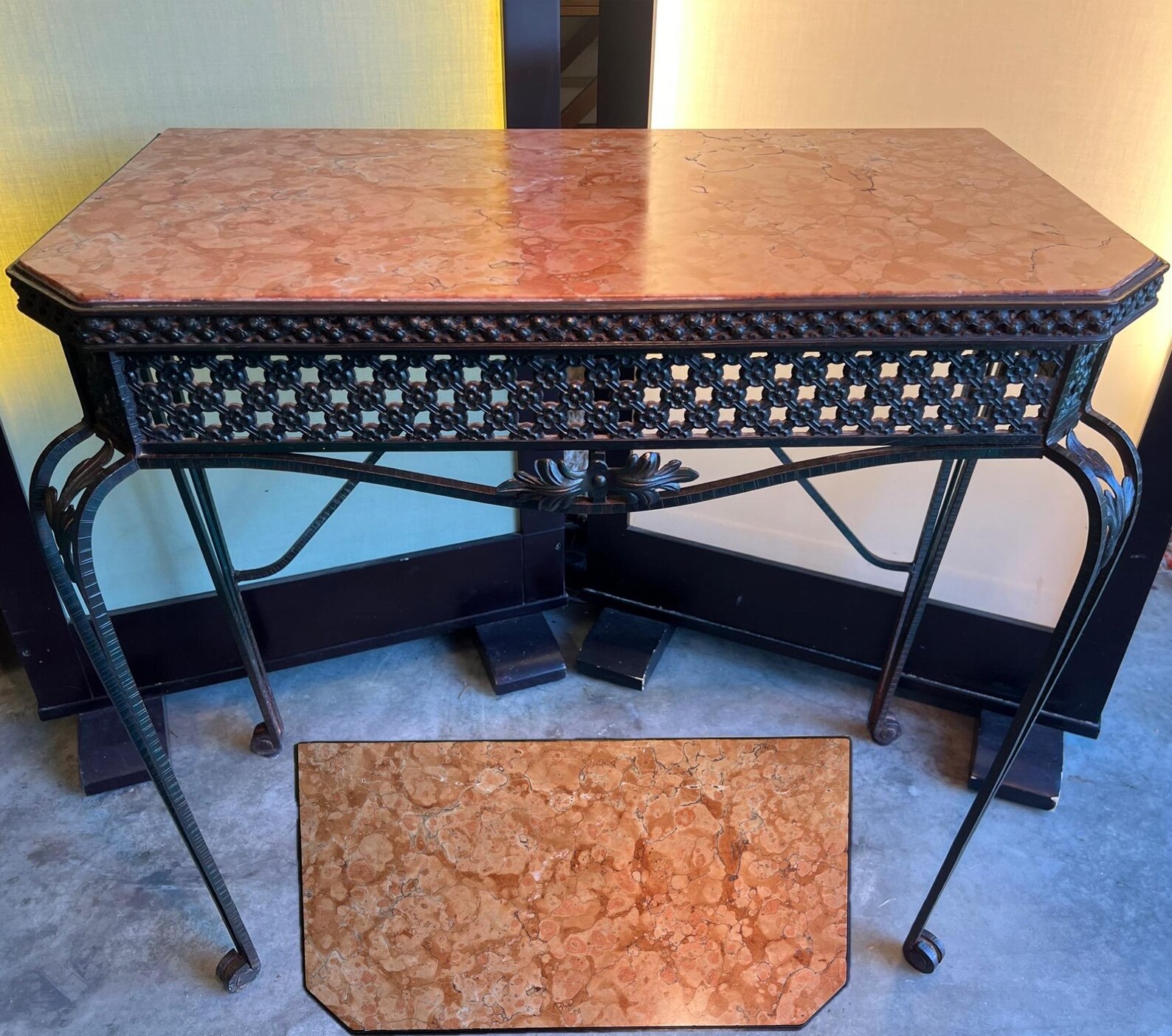 Antique 1920's Fer Forge French Wrought Iron Art Deco Console Table ...