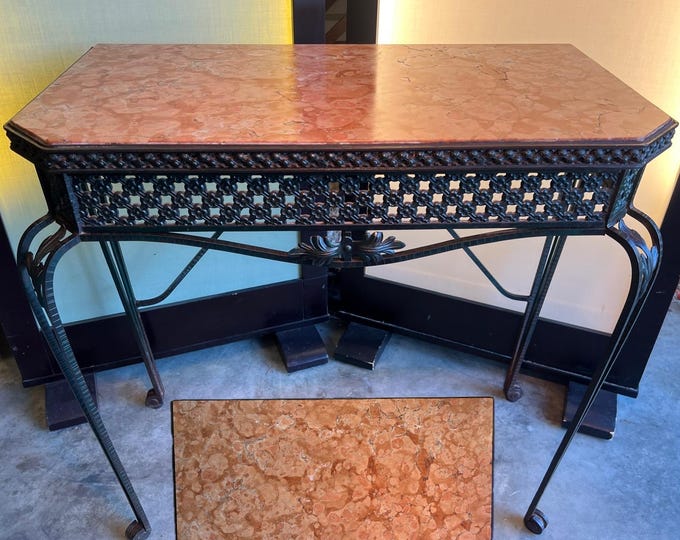 Antique 1920's Fer Forge French Wrought Iron Art Deco Console Table ...