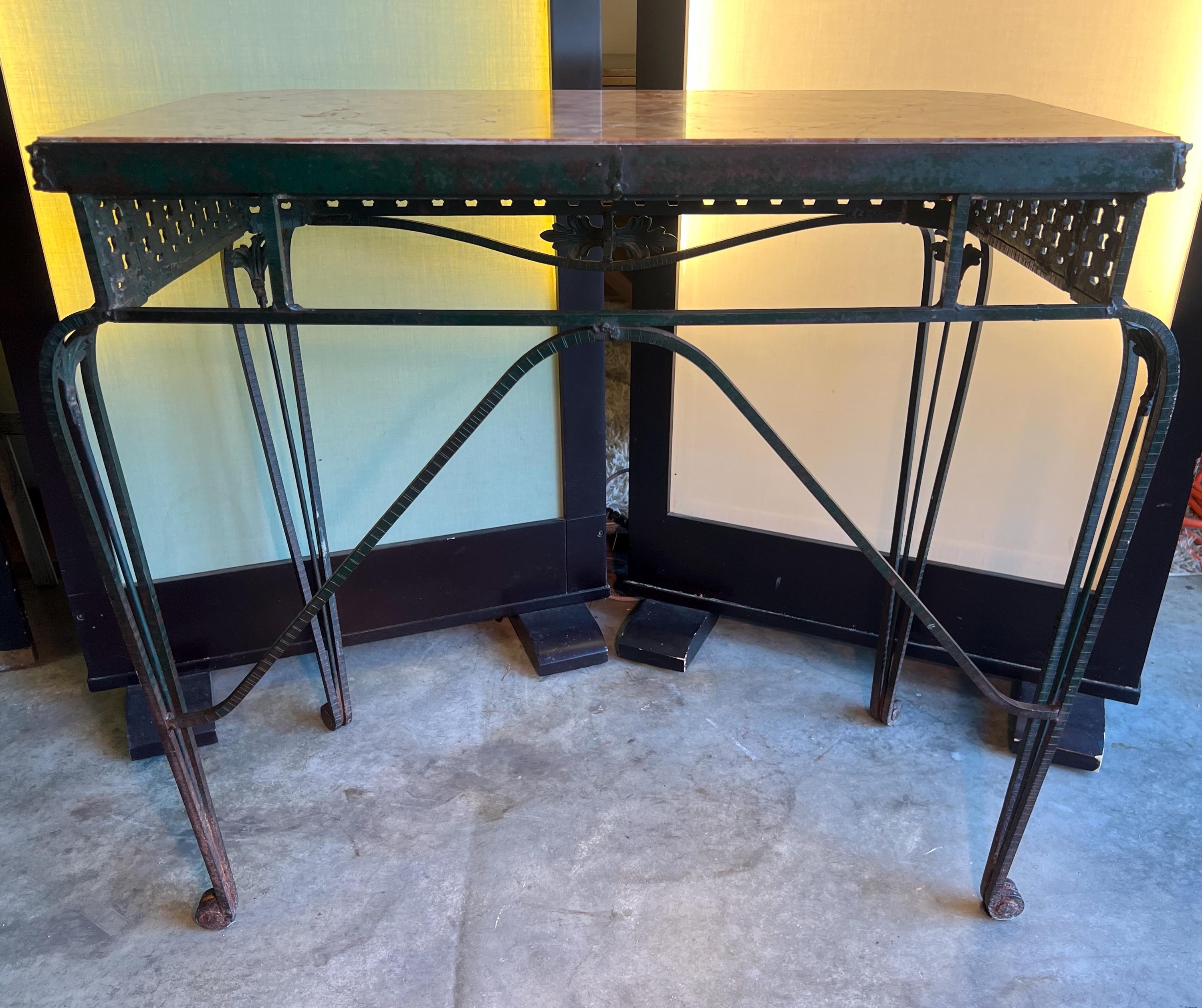 Antique 1920's Fer Forge French Wrought Iron Art Deco Console Table ...