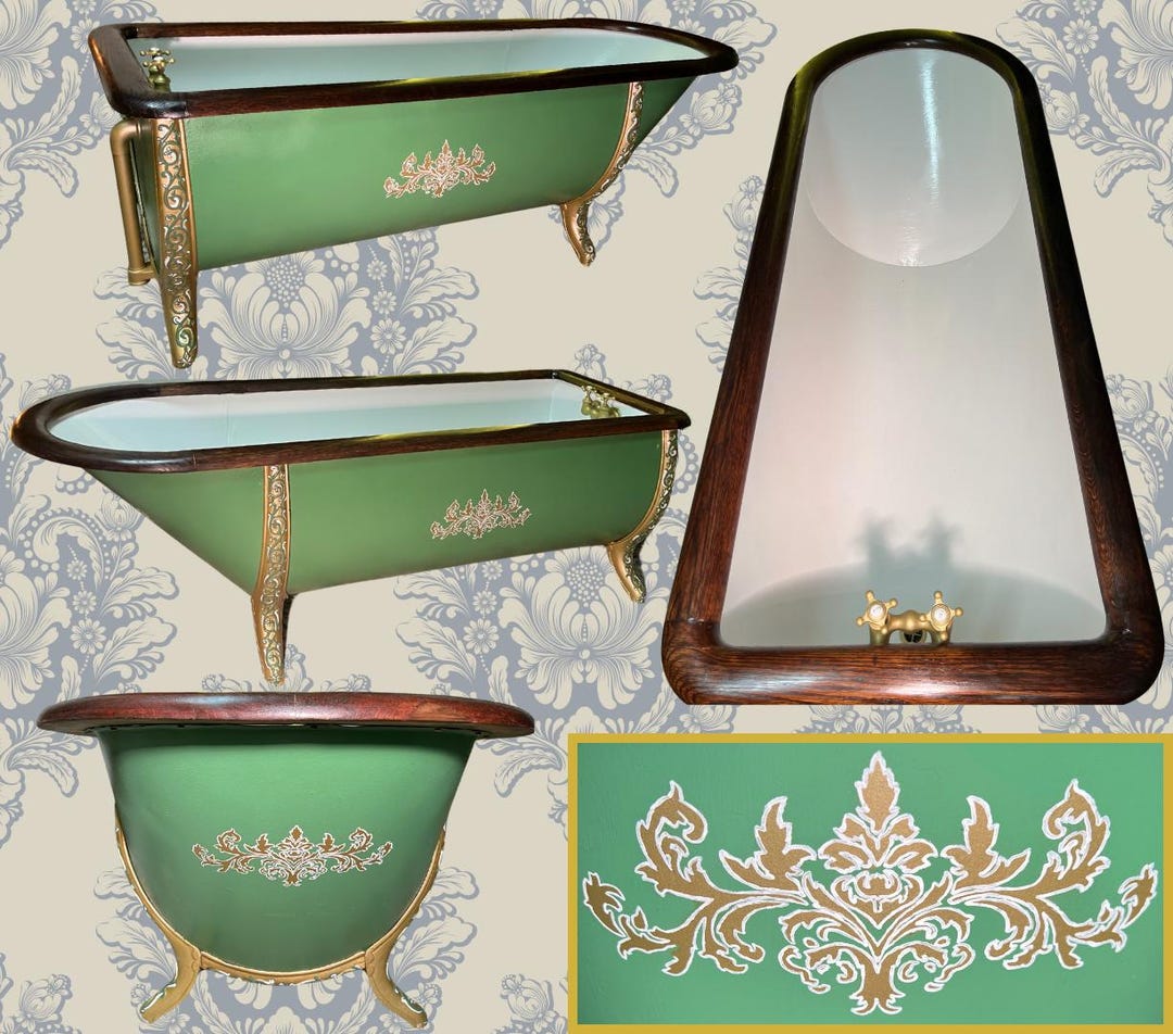 Antique 1890's 19th C Victorian Zinc Cowboy Bathtub Oak Rim Claw Feet ...