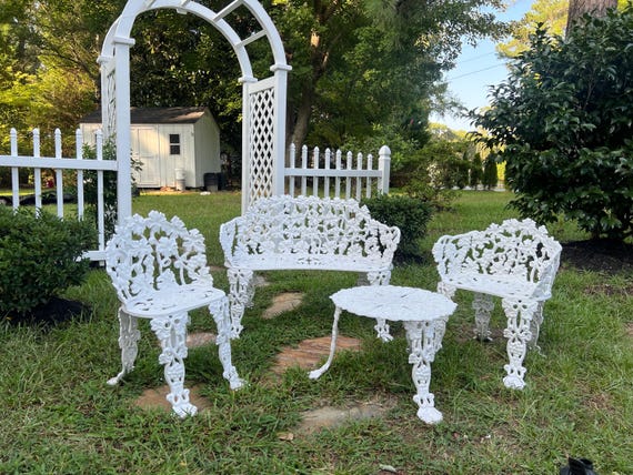 Antique Cast Iron Patio Set Furniture Garden Furniture Patio Wrought Iron Furniture Set Garden Set Chair Etsy