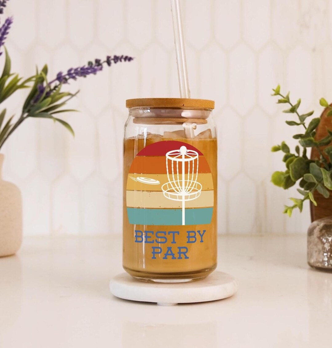 Disc Golf Mug Best by Par Retro Frisbee Golf Glass Tumbler Iced Coffee ...