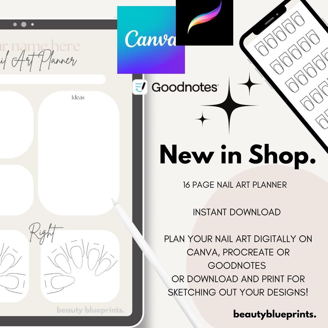 Digital Nail Art Planner | Instant Download | Edit on Canva, Procreate ...
