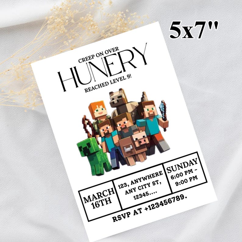 Minecraft Birthday Invitation Template Editable | Gamer Party Card ...
