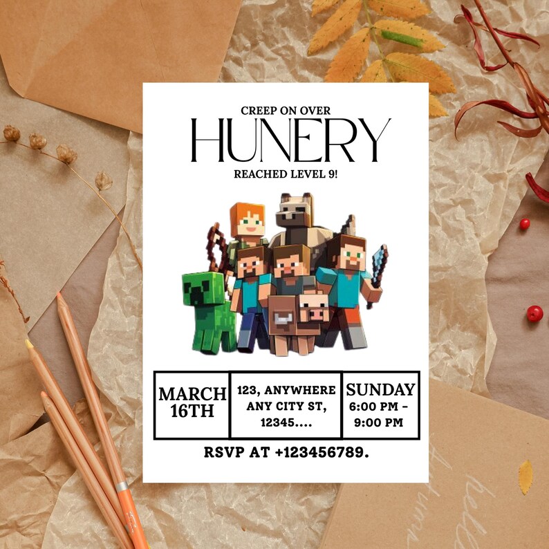 Minecraft Birthday Invitation Template Editable | Gamer Party Card ...