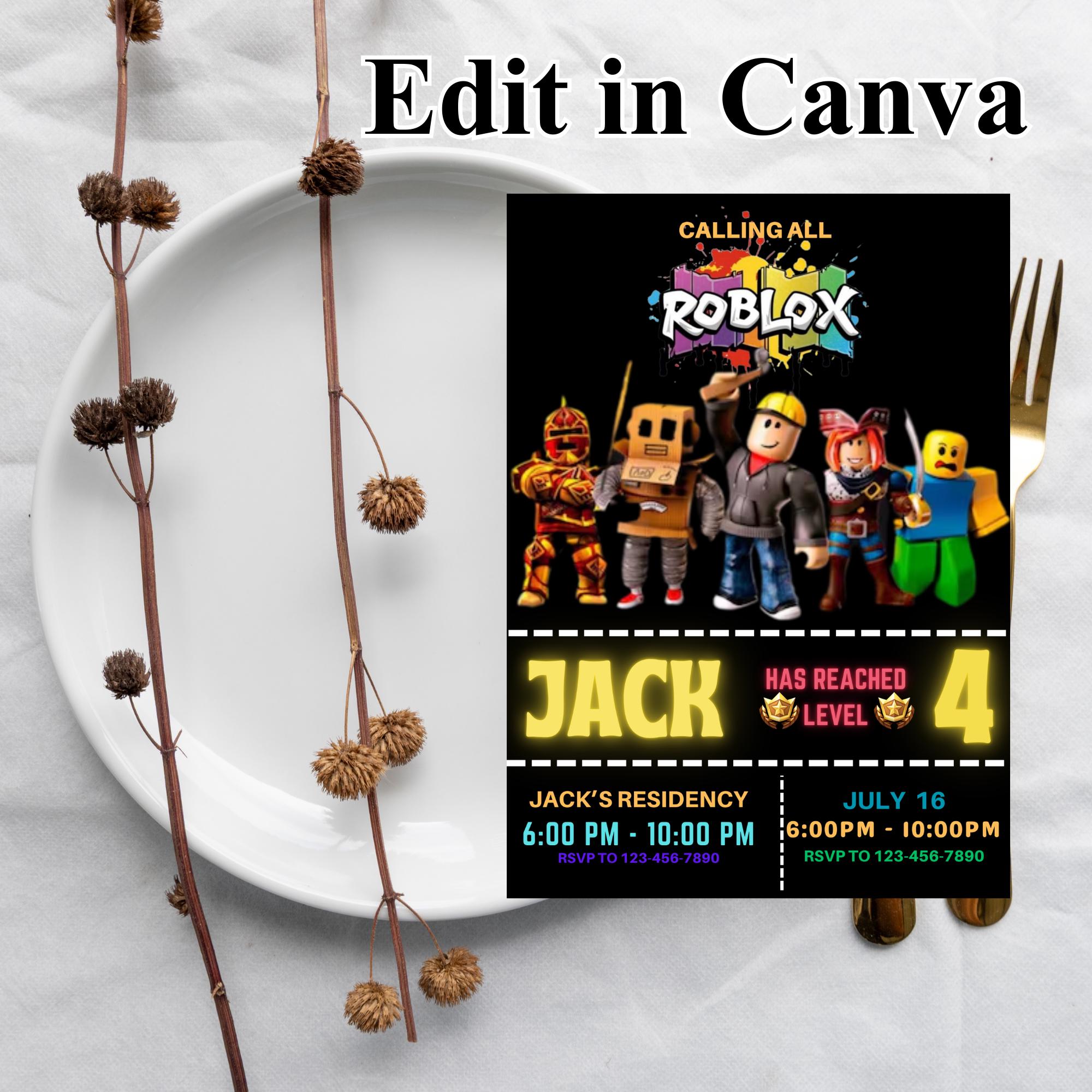 Editable Roblox Birthday Invitation – Canva Template – Kids Party ...