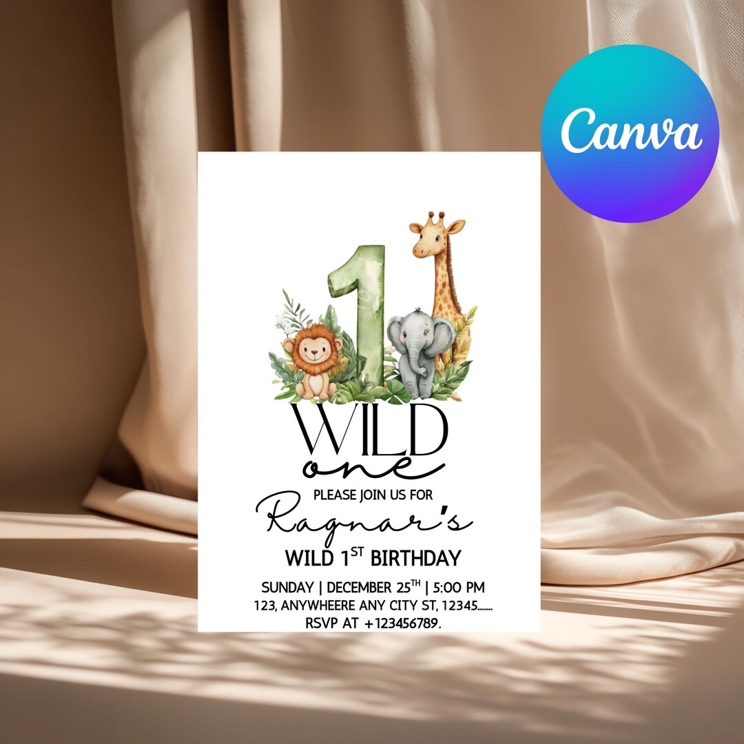 Safari First Birthday Evite, Wild One Birthday, 1st Birthday Digital ...