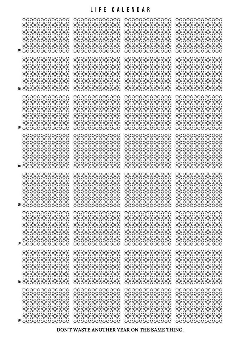 Life Calendar - Track Your Weeks & Achieve Goals, Digital Download PDF ...