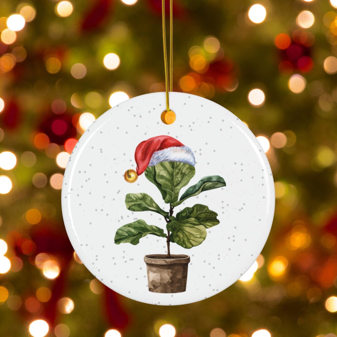 Fiddle Leaf Fig Ornament: Ceramic Houseplant With Santa Hat - Etsy