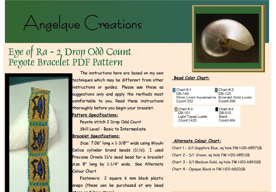 Beaded Pattern - Eye of Ra, 2 Drop ODD COUNT Peyote PDF Pattern, Gold ...