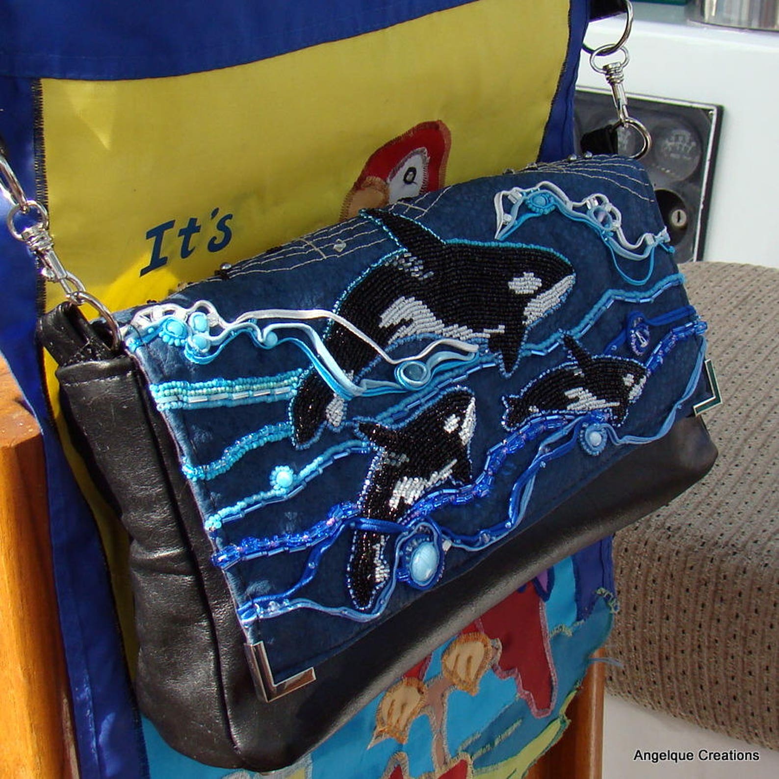 Whale Song Bead Embroidered Clutch Purse, Orcas, Killer Wales, Ocean ...