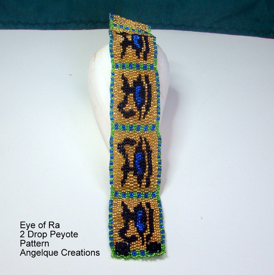 Beaded Pattern - Eye of Ra, 2 Drop ODD COUNT Peyote PDF Pattern, Gold ...