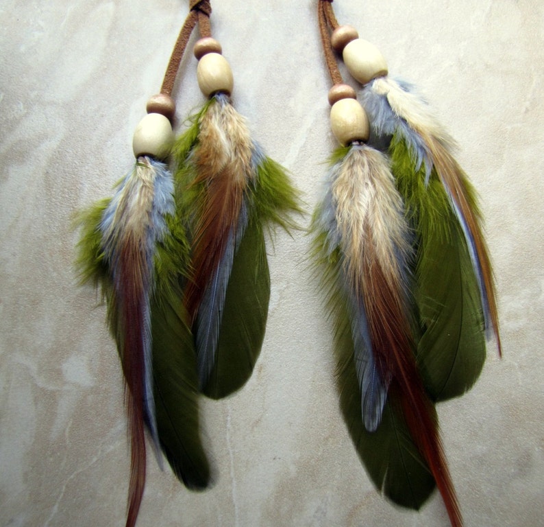 Feather Earrings Olive Green Feather Earrings Long Feather | Etsy