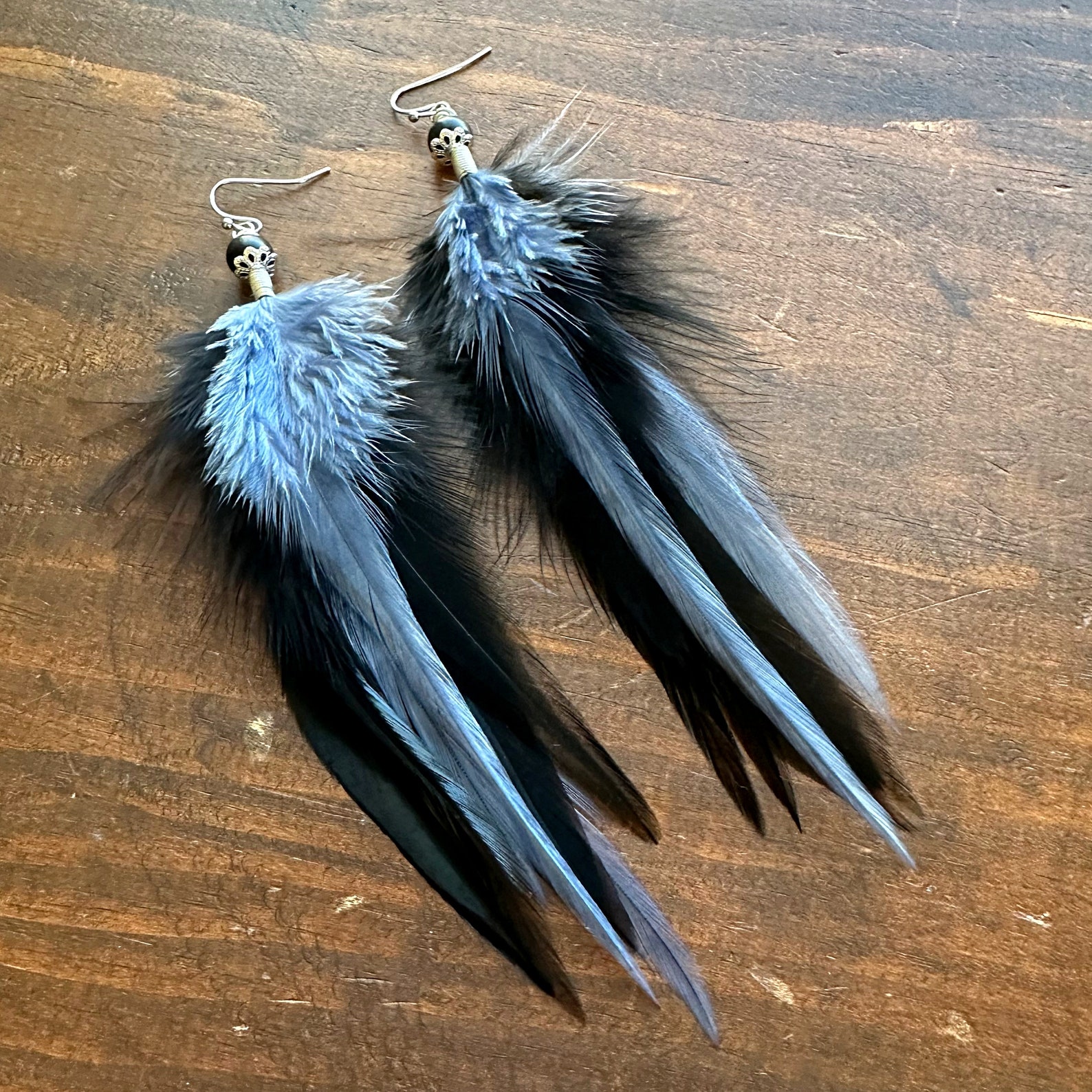 Feather Earrings - Long Feather Earrings - Black Feather Earrings ...