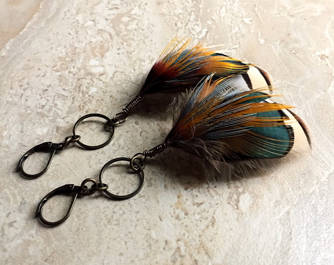 Pheasant Feather Earrings - Partridge Feather Earrings - Real Undyed ...