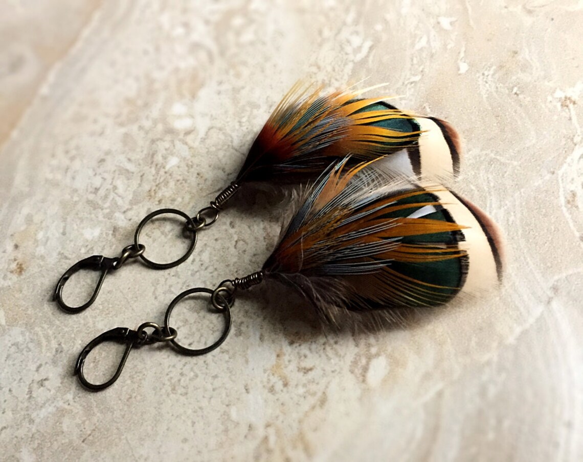 Pheasant Feather Earrings Partridge Feather Earrings | Etsy