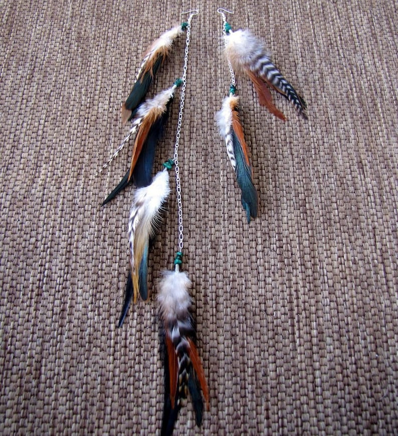 Extra Long Asymmetrical Feather Earrings Long Feather - Etsy