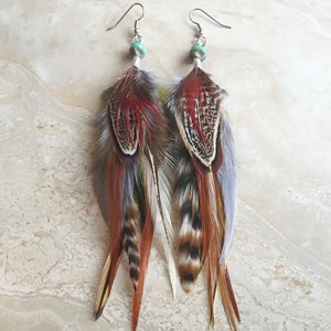 Feather Earrings Colorful Long Rooster and Pheasant Feather - Etsy