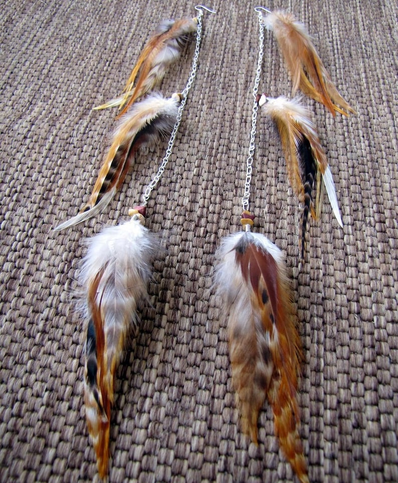 Extra Long Feather Earrings Long Brown Feather Earrings - Etsy
