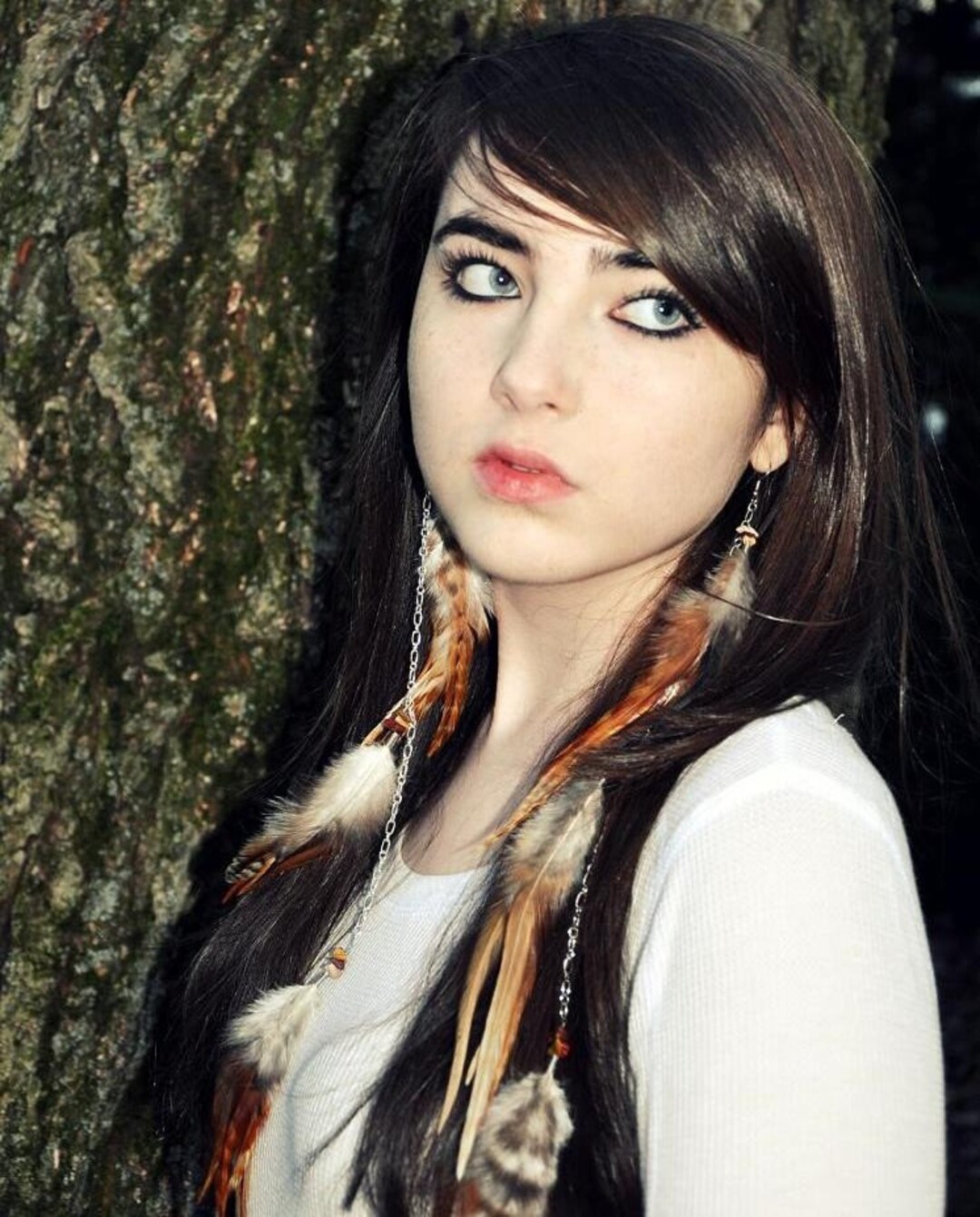 Extra Long Feather Earrings Long Brown Feather Earrings Striped Feather ...