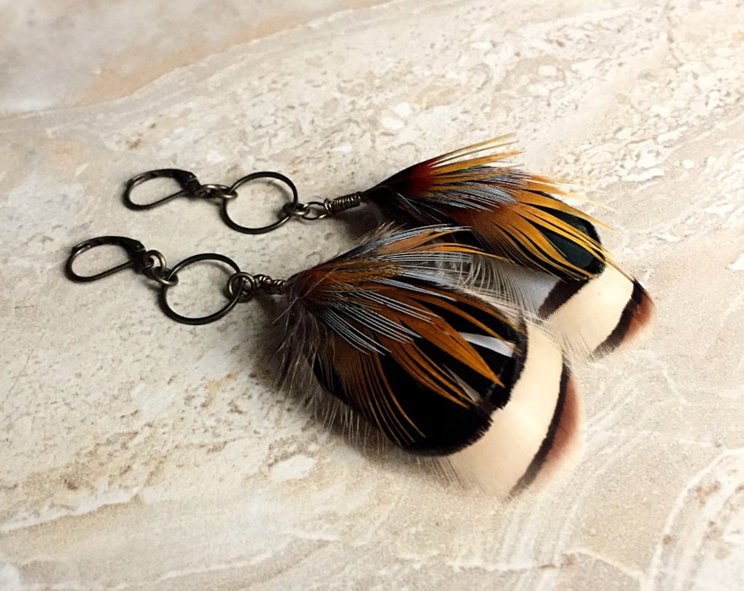 Pheasant Feather Earrings - Partridge Feather Earrings - Real Undyed ...