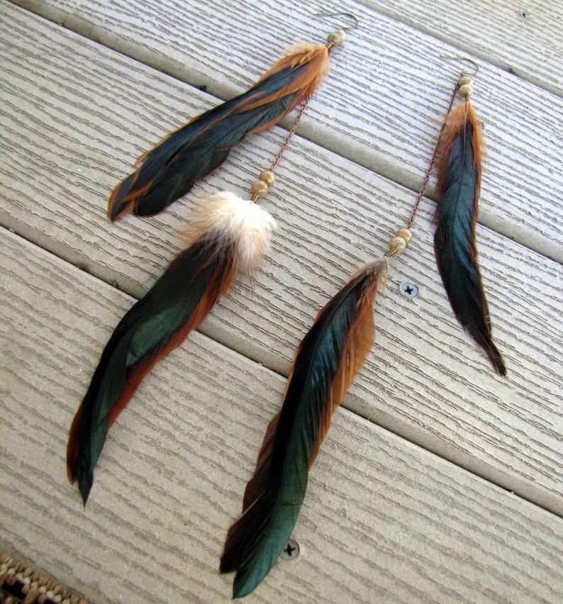 Extra Long Feather Earrings Black and Brown Feather Earrings - Etsy
