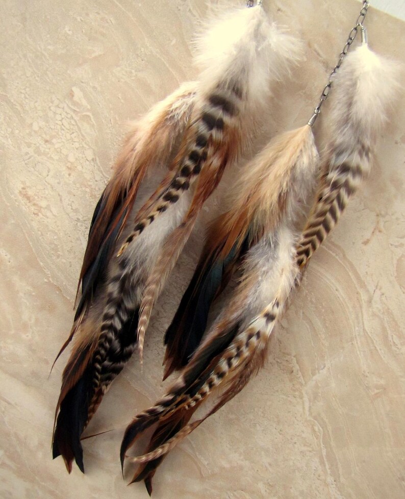 Extra Long Feather Earrings Long Brown Feather Earrings | Etsy
