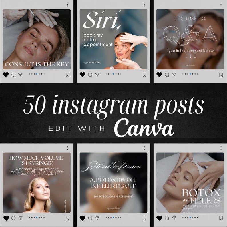 Luxury Botox & Filler Instagram Templates: Canva Social Media Posts - Etsy
